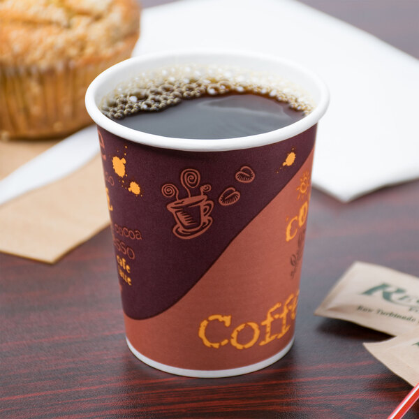 Choice 8 oz. Coffee Print Poly Paper Hot Cup - 50/Pack