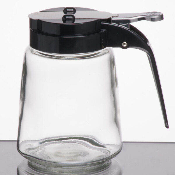 Tablecraft 1370BK 8 oz. Modern Glass Syrup Dispenser with Black ABS Top ...