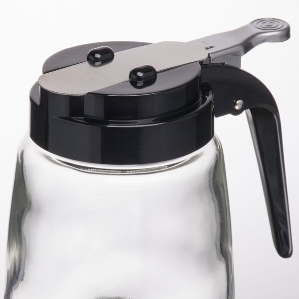 Tablecraft 1370BK 8 oz. Modern Glass Syrup Dispenser with Black ABS Top ...