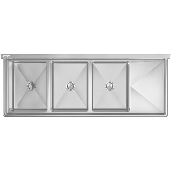 Regency 78 1/2" 16-Gauge Stainless Steel Three Compartment Commercial ...