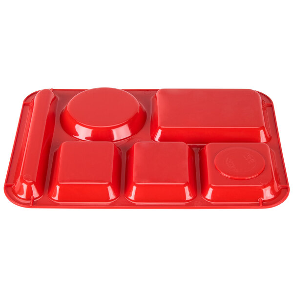 Carlisle P61405 10" x 14" Left Handed Polypropylene Red 6 Compartment Tray