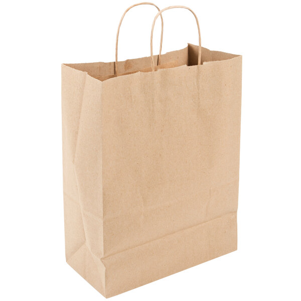 Duro 10" x 5" x 13" Missy Natural Kraft Paper Shopping Bag with Handles ...