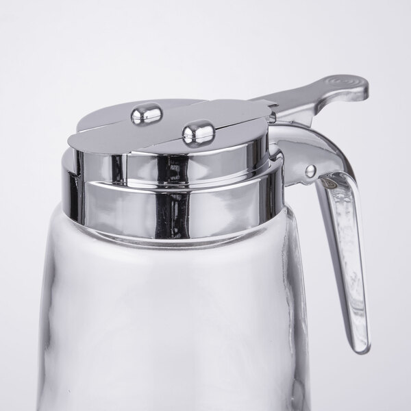 Tablecraft 1370CP 8 oz. Modern Glass Syrup Dispenser with Chrome Plated ...