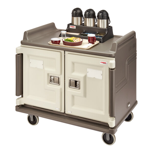 Cambro 48 1/4" x 36 1/4" x 45" Granite Sand 20 Tray Meal Delivery Cart ...