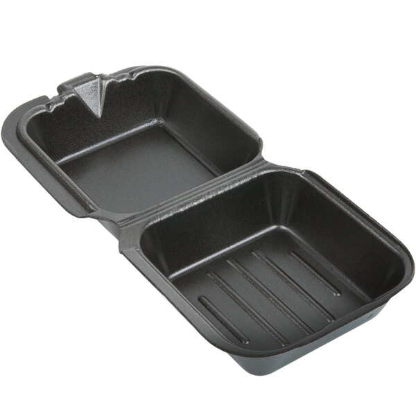 Genpak SN225-BK 6" x 6" x 3" Black Hinged Lid Foam Container - 500/Case
