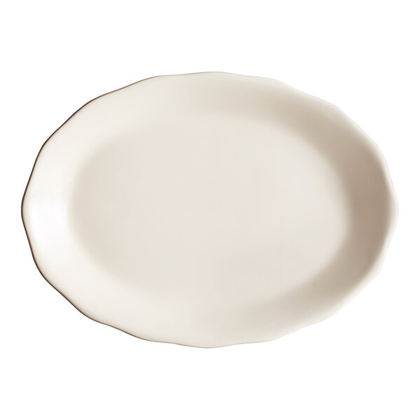 Acopa 11 5/8" x 8 1/2" Ivory (American White) Scalloped Edge Oval ...