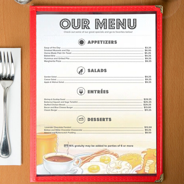 Choice 8 1/2" x 11" Menu Paper - Breakfast Themed Rooster Design Left ...