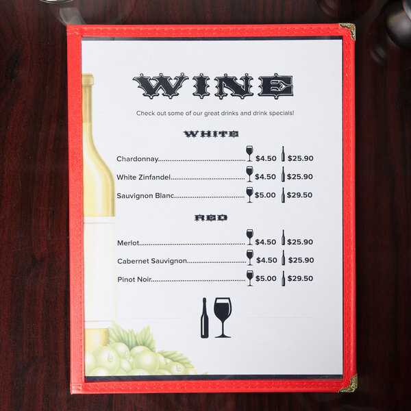 Choice 8 1/2" x 11" Menu Paper - Wine Themed Column Design Left Insert ...