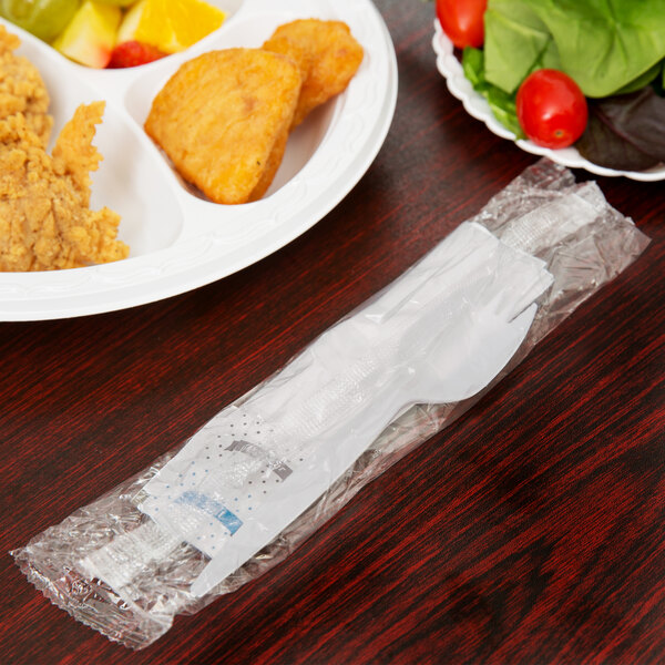 Choice Medium Weight White Wrapped Plastic Spork, Napkin, and Salt ...