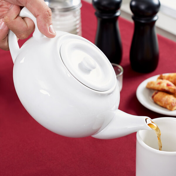 Acopa 32 oz. Bright White Porcelain Teapot with Sunken Lid