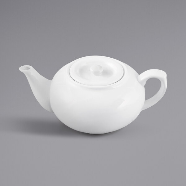 Acopa 32 oz. Bright White Porcelain Teapot with Sunken Lid