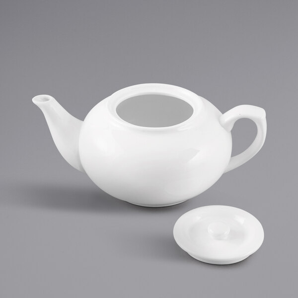 Acopa 32 oz. Bright White Porcelain Teapot with Sunken Lid
