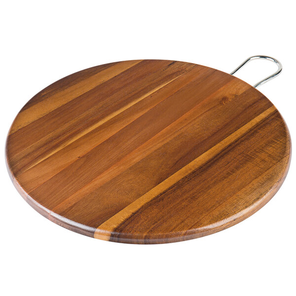 Tablecraft ACAMR14 Acacia Wood Round Display Board with Brushed Nickel ...
