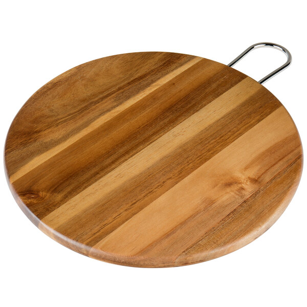 Tablecraft ACAMR12 Acacia Wood Round Display Board with Brushed Nickel ...
