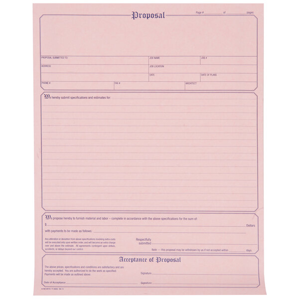 Adams NC3819 3-Part Carbonless Contractor Proposal Form - 50/Pack