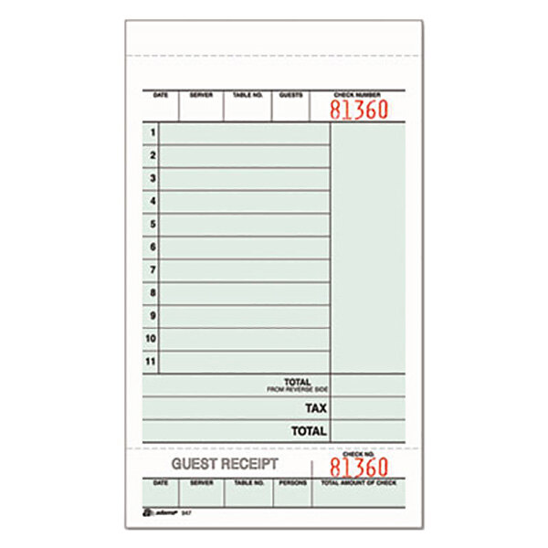 Adams 947SWC 2-Part White Carbonless Guest Check Set - 250/Pack