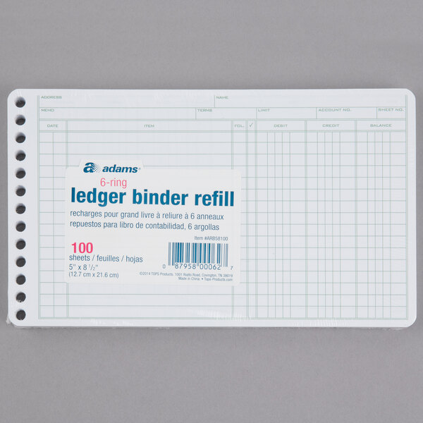 Adams ARB58100 5" x 8 1/2" Green / White Ledger 6-Ring Binder Refill ...