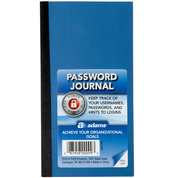 Adams APJ99 3 1/4" x 6 1/4" Blue Password Journal