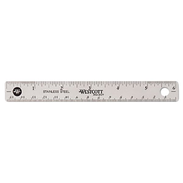Westcott 10414 6" Stainless Steel Ruler with Cork Back and Hanging Hole ...