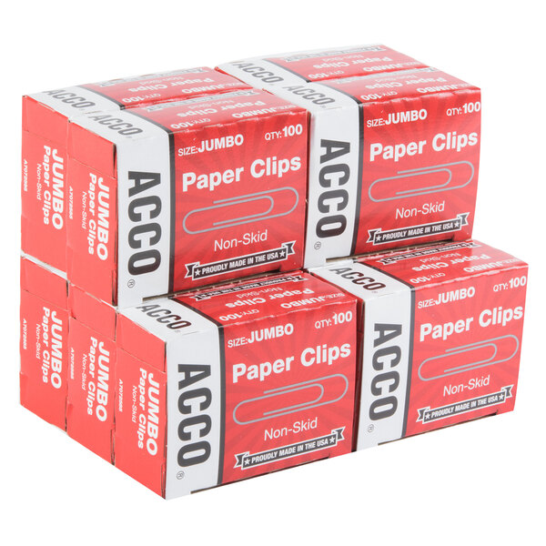 Acco 72585 Silver Non-Skid Finish 100 Count Jumbo Standard Paper Clips ...