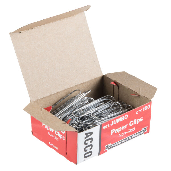 Acco 72585 Silver Non-Skid Finish 100 Count Jumbo Standard Paper Clips ...