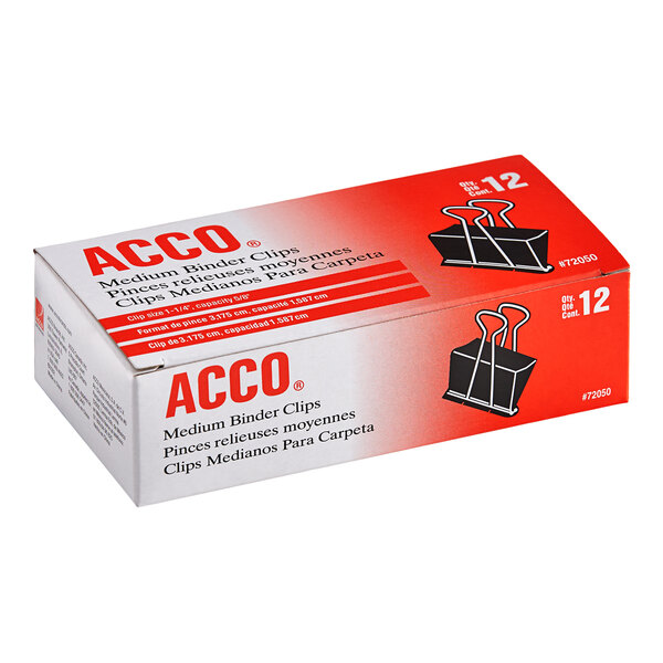 Acco 72050 5/8" Capacity Black Medium Binder Clip - 12/Pack