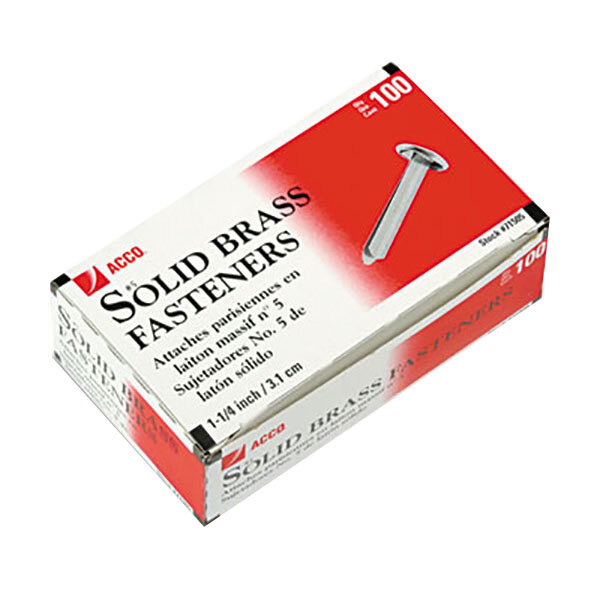 Acco 71505 1 1/4" Brass Prong Paper File Fastener - 100/Box