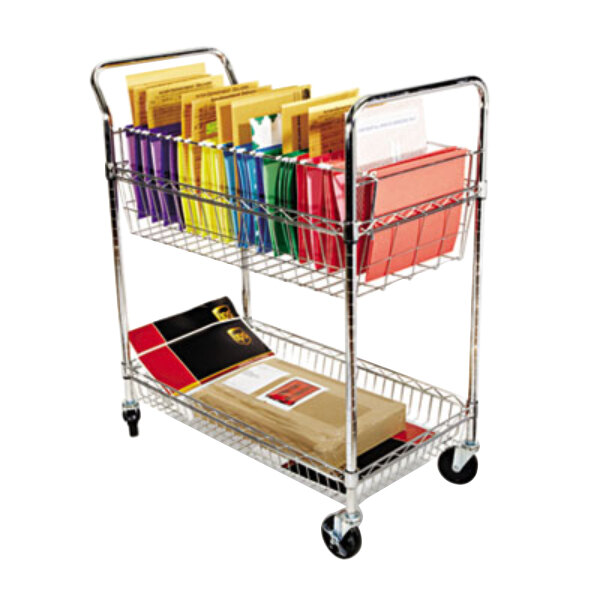 Alera ALEMC3518SR Carry-All 18" x 34 7/8" Silver Two-Shelf Mail Cart