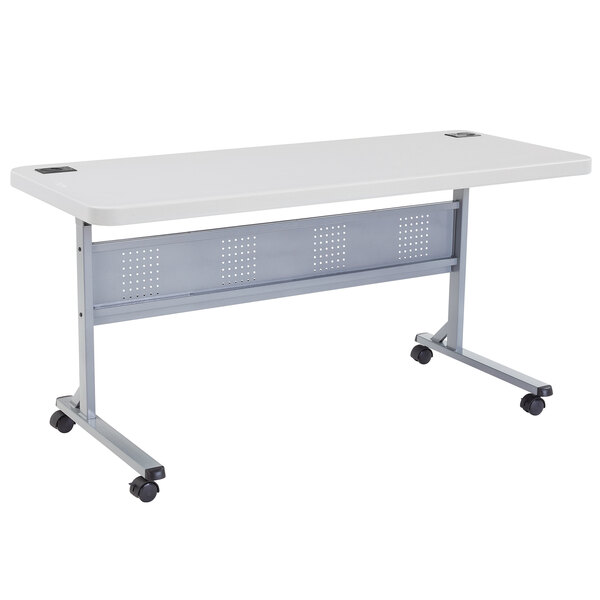 NPS Mobile Flip Top Table, 24" x 60" Plastic, Speckled Gray - BPFT-2460