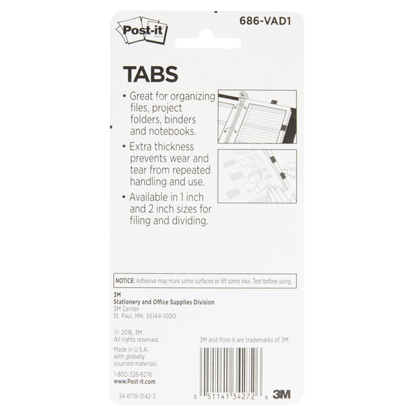 3M 686VAD1 Post-It® 1" and 2" Assorted Color Tab Value Pack - 114 Tabs