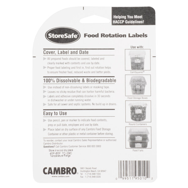 Cambro 23SL 100 Count StoreSafe 3" x 2" Printed Dissolvable Product ...