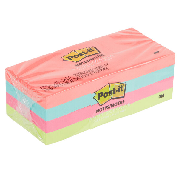 3M 653AN Post-It® Cape Town Collection 1 1/2" x 2" Sticky Note - 12/Pack
