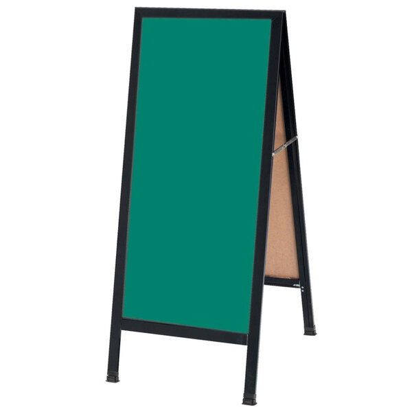 Aarco BA-3G 42" x 18" Black Aluminum A-Frame Sign Board with Green ...