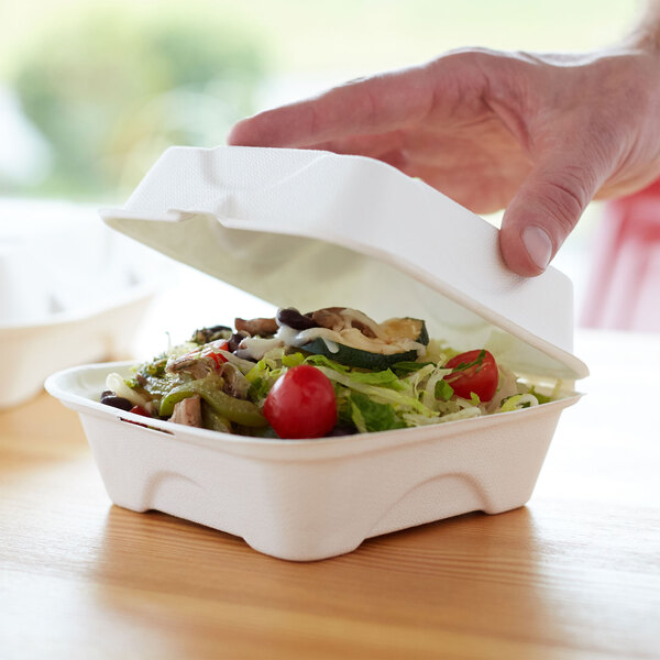 Eco-Products EP-HC6 6" x 6" x 3" White Compostable Sugarcane Takeout ...