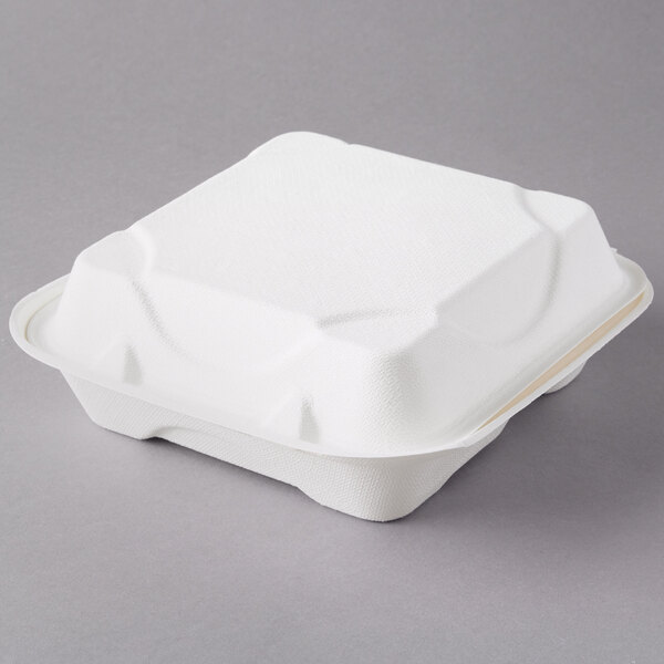 Eco-Products EP-HC83 8" x 8" x 3" White Compostable 3-Compartment ...