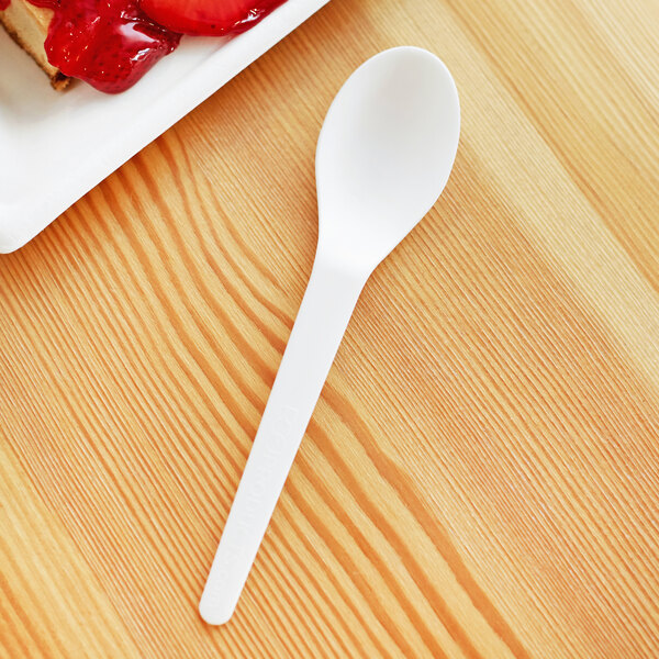 Eco-Products EP-S013 Plantware 6" White Compostable Plastic Spoon ...