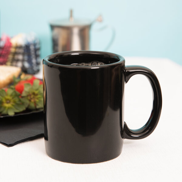 Tuxton BBM-1202 Black 12 oz. China C-Handle Mug - 24/Case
