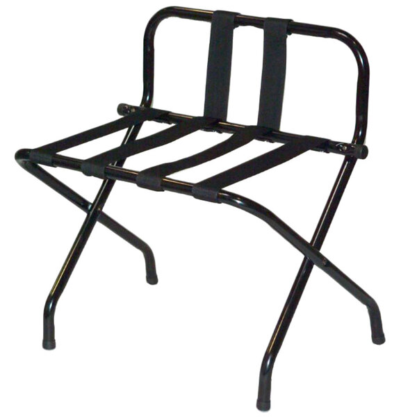 CSL 1055B-BL-BL-1 Black Metal High Back Luggage Rack with Back Webbing