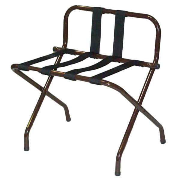 CSL 1055B-WA-BL-1 Walnut Metal High Back Luggage Rack with Back Webbing