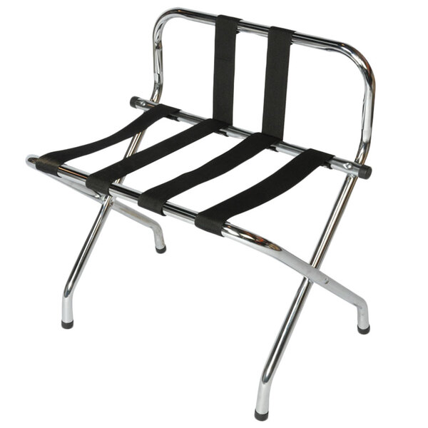 CSL 1055B-C-BL-1 Chrome Metal High Back Luggage Rack with Back Webbing