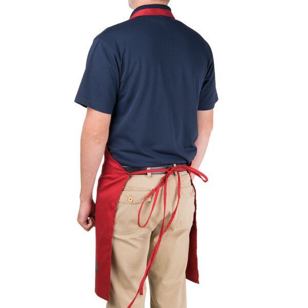 Chef Revival Red Poly-Cotton Customizable Bib Apron - 34" x 28"
