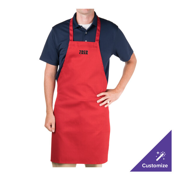 Chef Revival Red Poly-Cotton Customizable Bib Apron - 34" x 28"