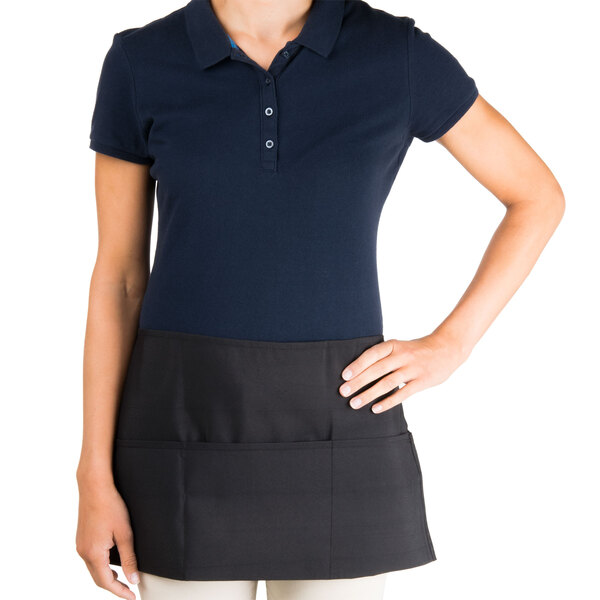 Chef Revival Black Polyester Customizable Waist Apron with 3 Pockets ...