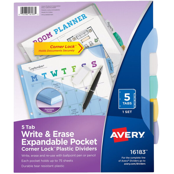 Avery® 16183 Big Tab 5-Tab Multi-Color Write-On Plastic Corner Lock ...