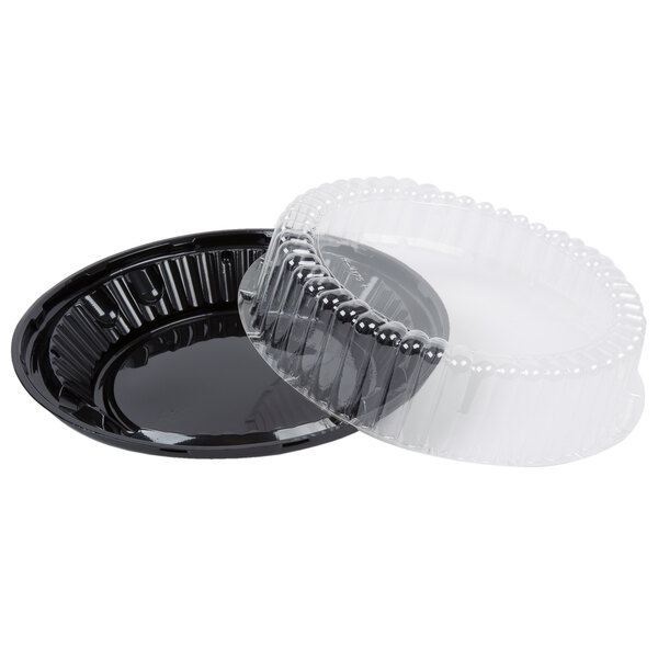 D&W Fine Pack 9" Black Pie Container with Clear High Dome Lid - 20/Pack