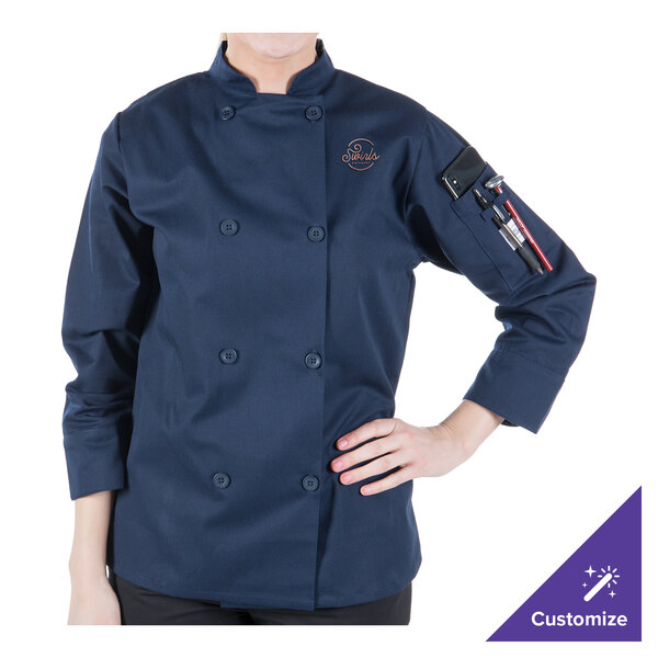 Mercer Culinary Millennia® Women's Navy Customizable Long Sleeve Cook ...