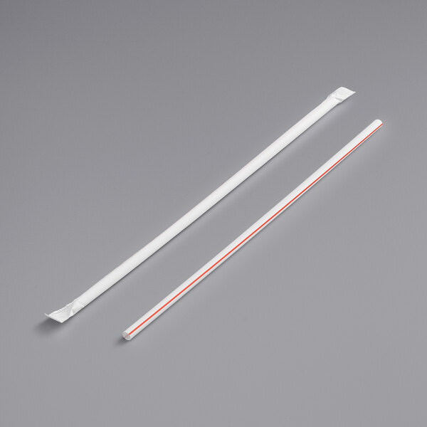 Choice 10 1/4" Jumbo Red and White Striped Wrapped Straw - 500/Box