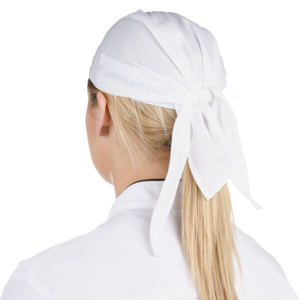 Headsweats 8800-801 White Eventure Fabric Adjustable Chef Bandana / Do Rag