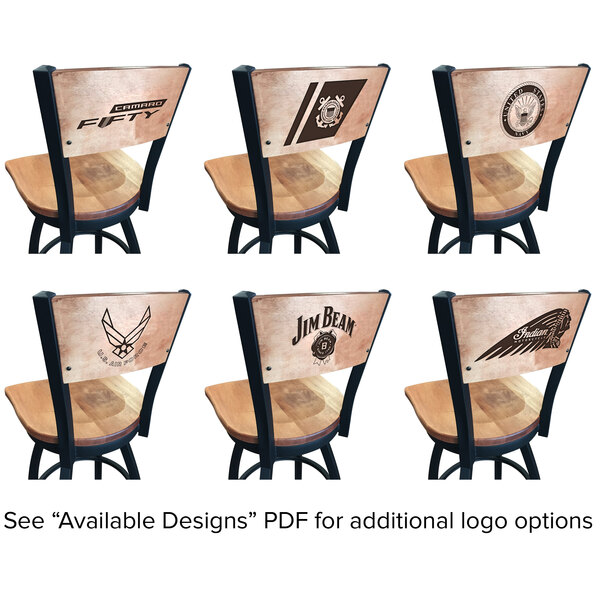 Holland Bar Stool Black Steel Logo Laser Engraved Bar Height Swivel ...