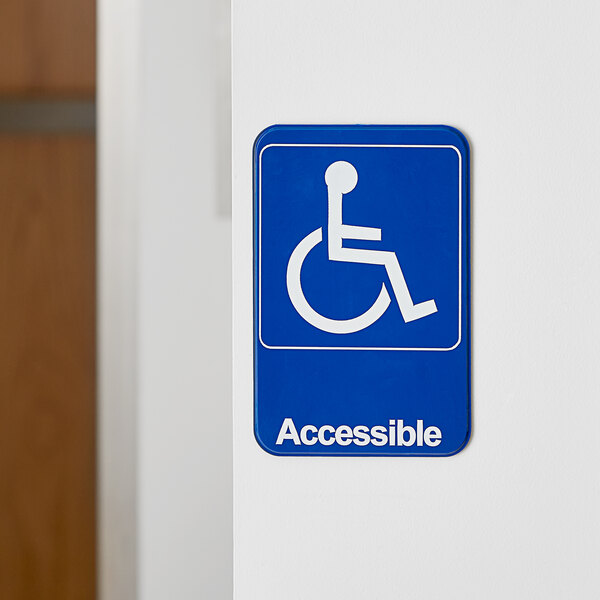Vollrath 5644 Traex® Handicap Accessible Sign - Blue and White, 6" x 9"